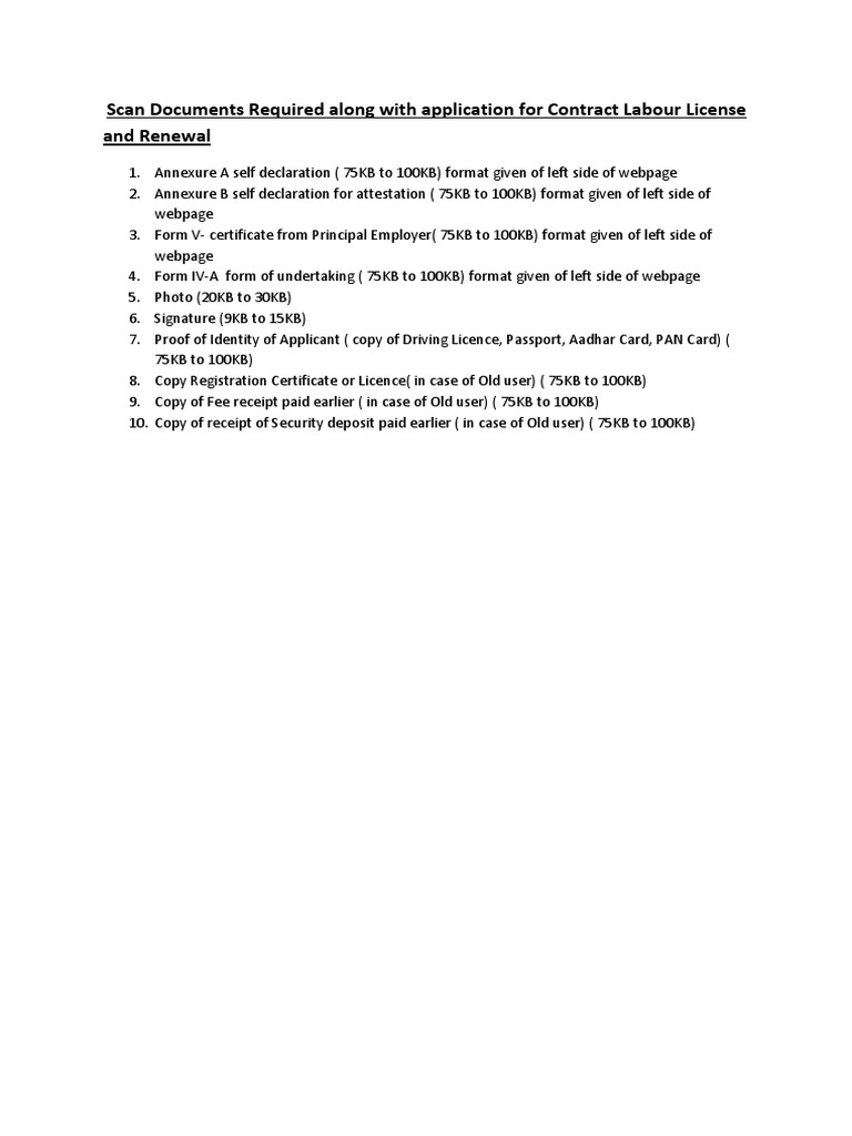 Required Documents for Labour License | PDF | Business | Finance ...