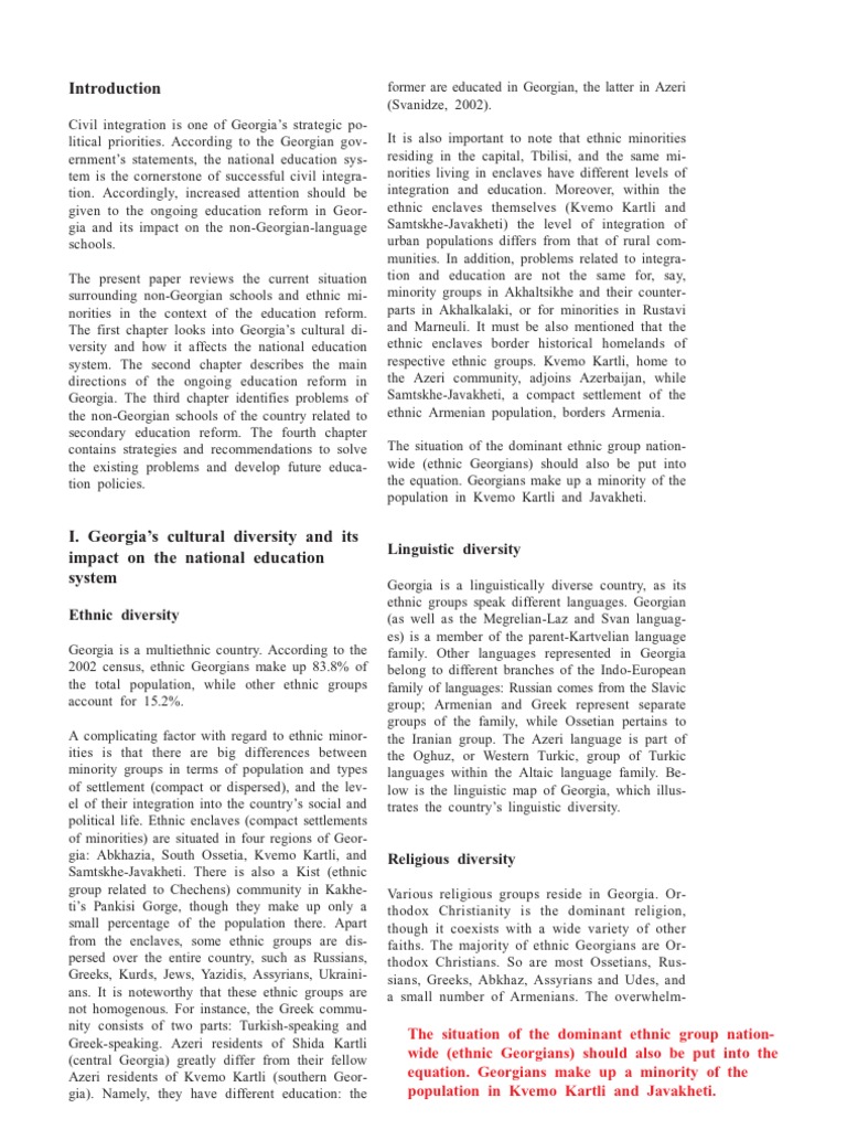 The Reform of Georgian Educational System and Non-Georgian Schools ...