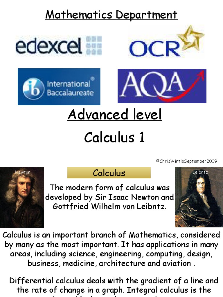Mathematics Department: Advanced Level Calculus 1 | PDF