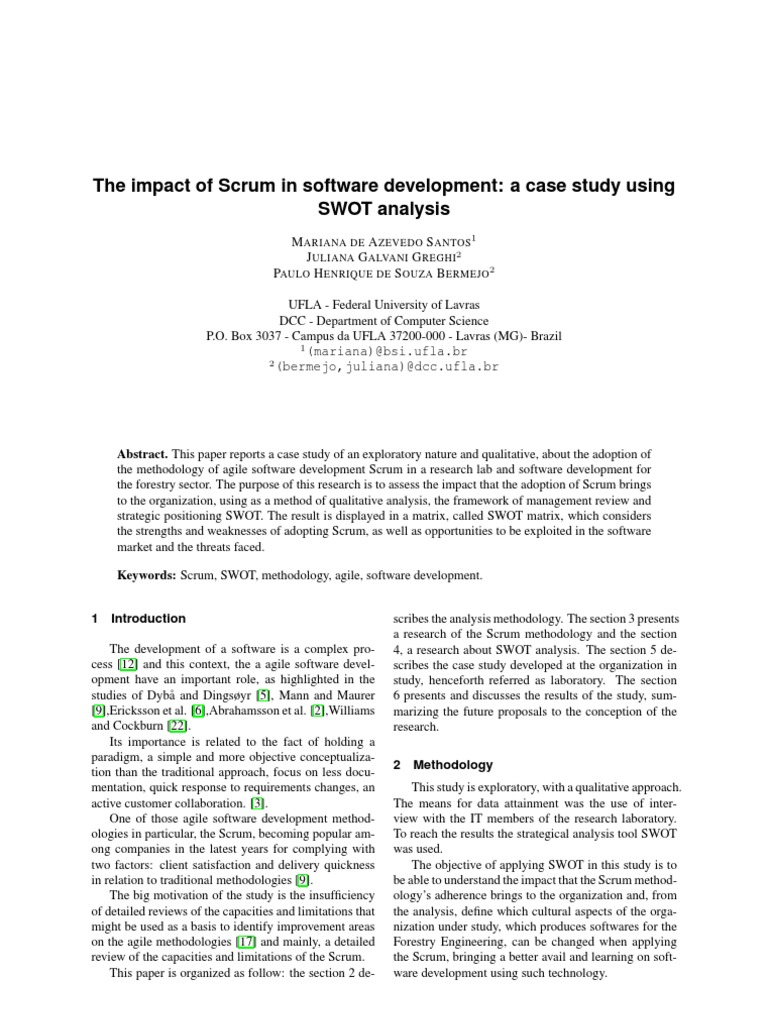 The Impact of Scrum in Software Development: A Case Study Using SWOT Analysis | PDF | Scrum ...