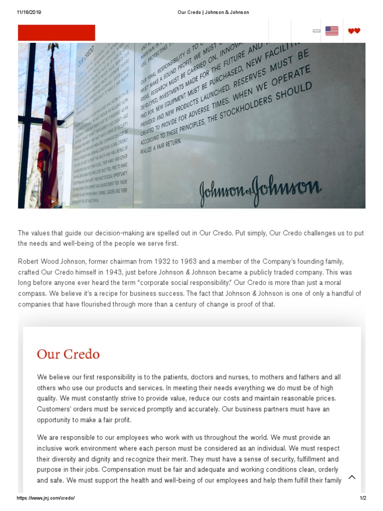Our Credo - Johnson & Johnson | PDF