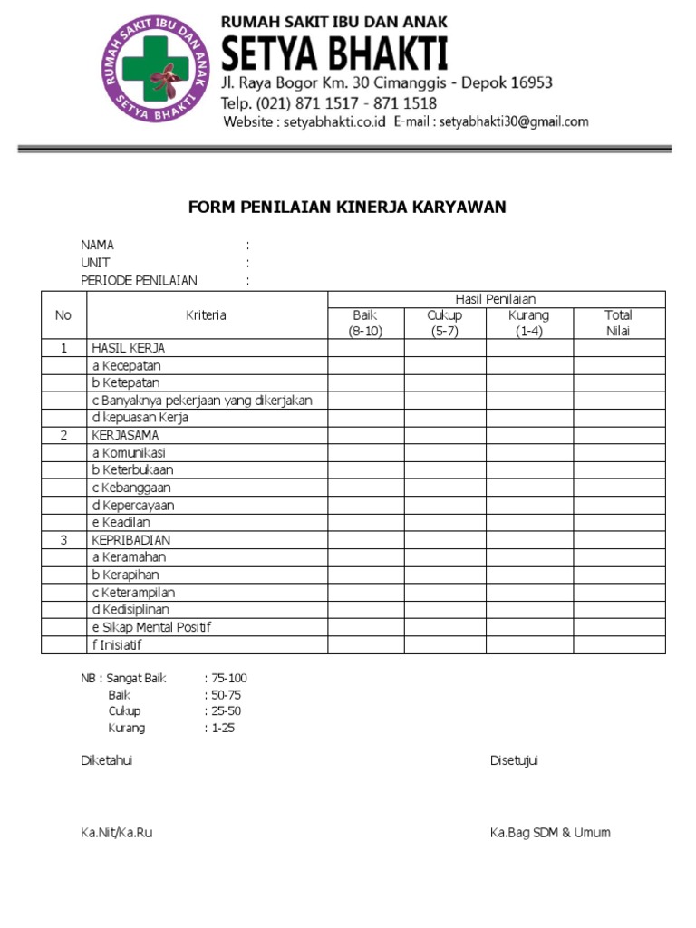 Form Penilaian Kinerja Karyawan | PDF | Karier & Perkembangan | Pengembangan Diri