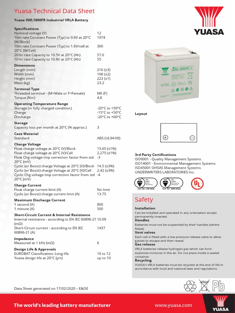 Data Sheet SWL1800FR - DATASHEET | PDF