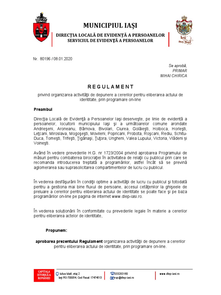 Regulament Carte Identitate PDF | PDF