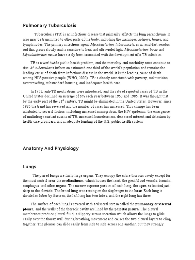 Pulmonary Tuberculosis Overview | PDF | Respiratory Tract | Lung