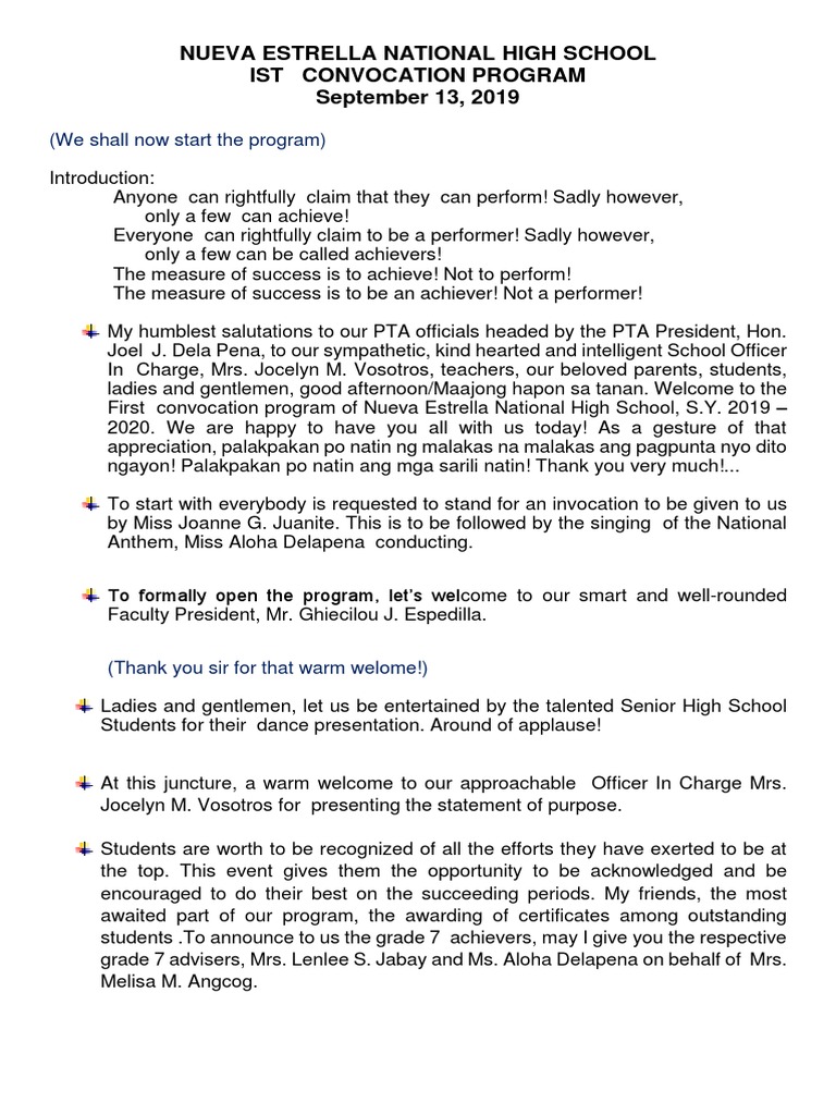 Script For Convocation Program | PDF | Foreign Language Studies | Wellness