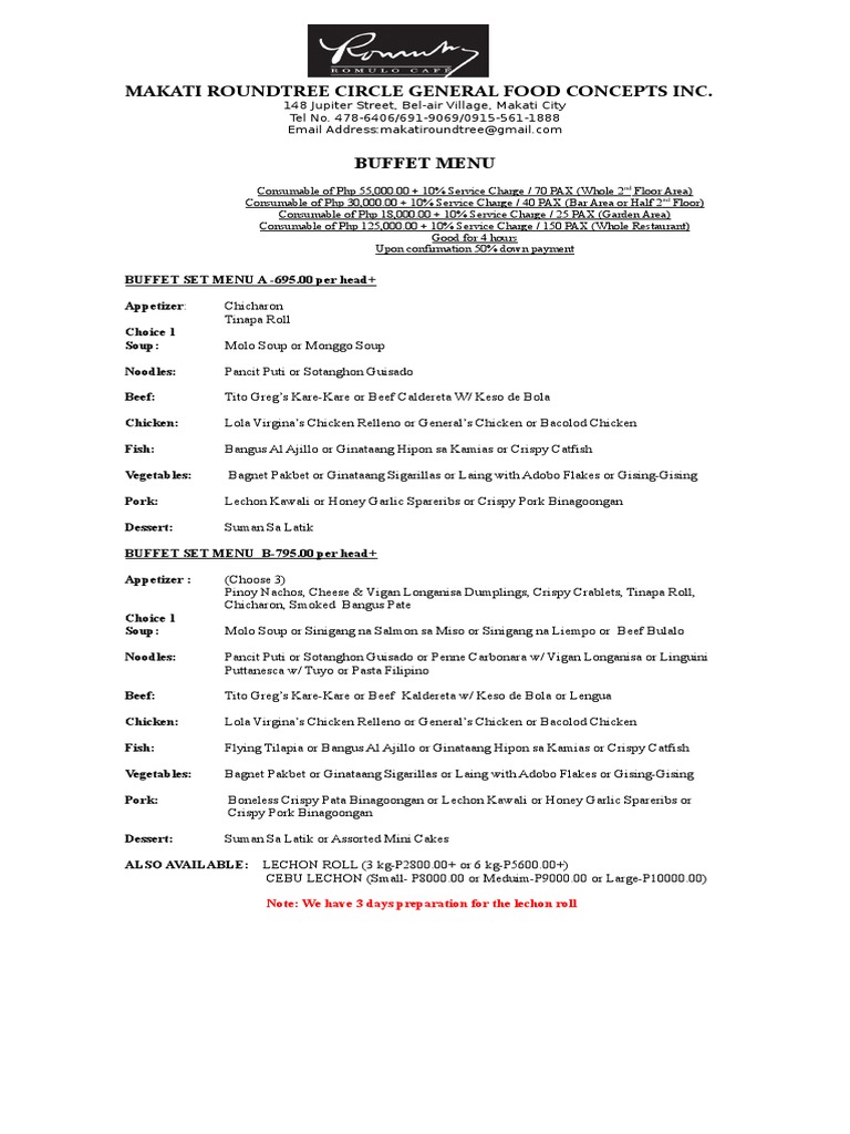 Romulo Cafe Buffet Set Menu | PDF