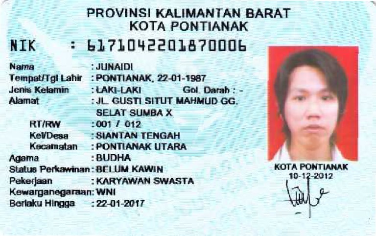 KTP Junaidi, Pontianak 1987 | PDF