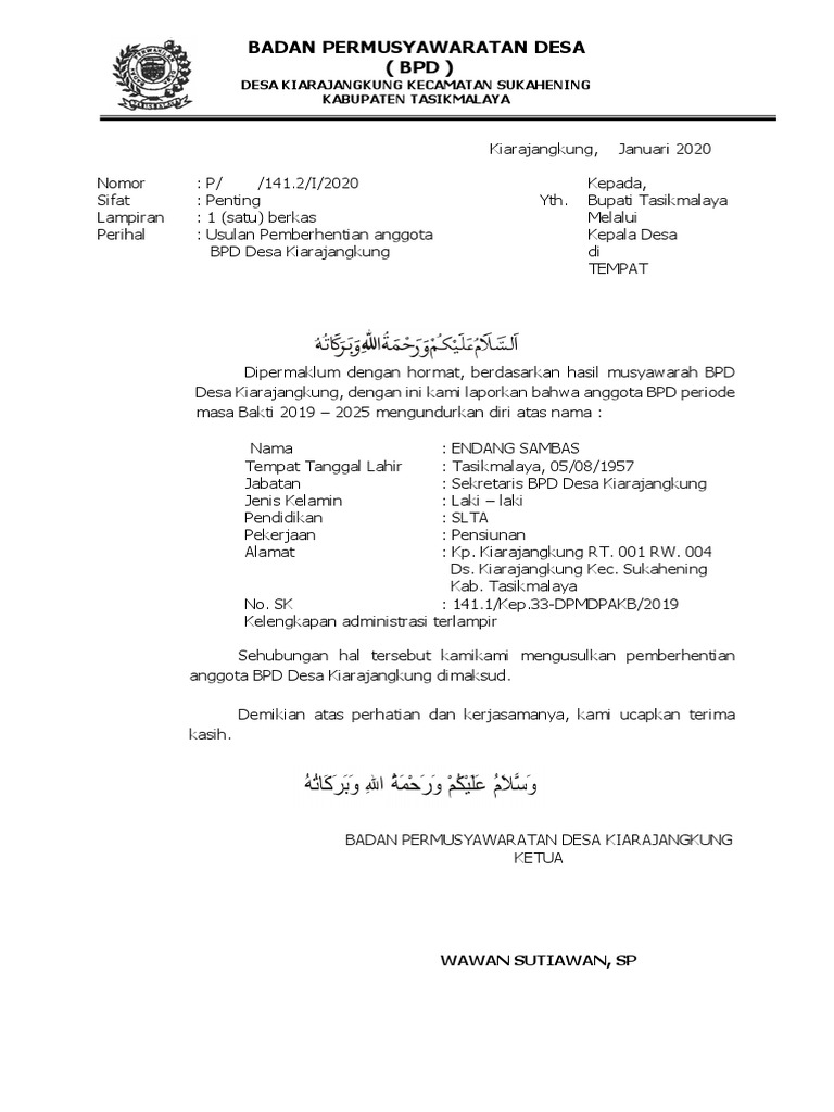 Usulan Pemberihentian Anggota BPD | PDF