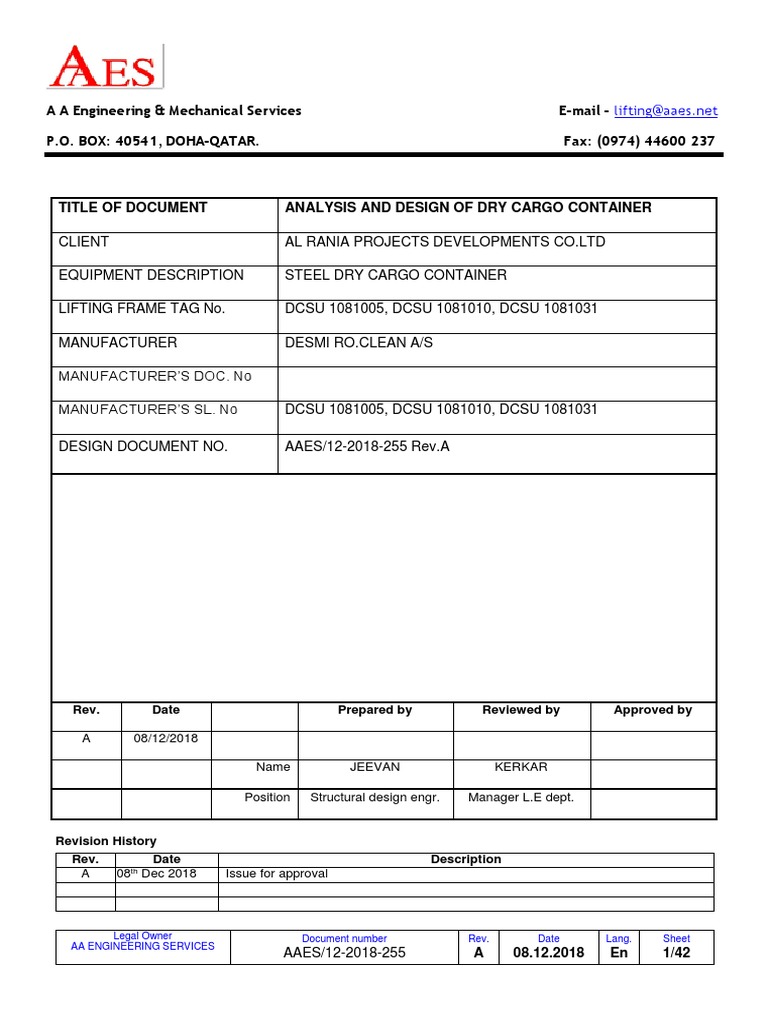 Dry Cargo Container-Static Analysis Report PDF | PDF