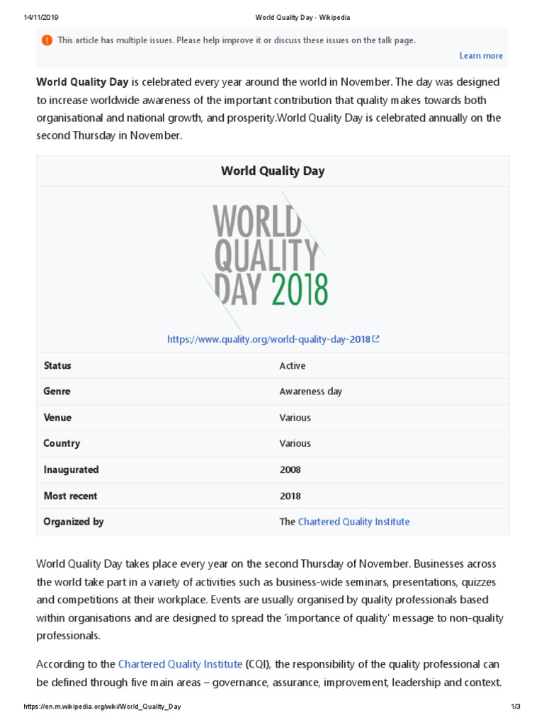 Celebrating World Quality Day: A Global Awareness Event Promoting the ...