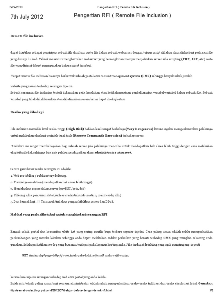 Pengertian RFI (Remote File Inclusion) | PDF