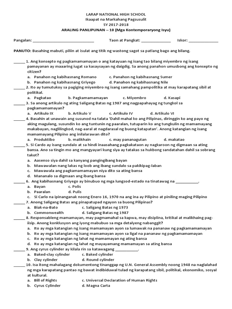 Questionaire AP-10 4th 2 | PDF