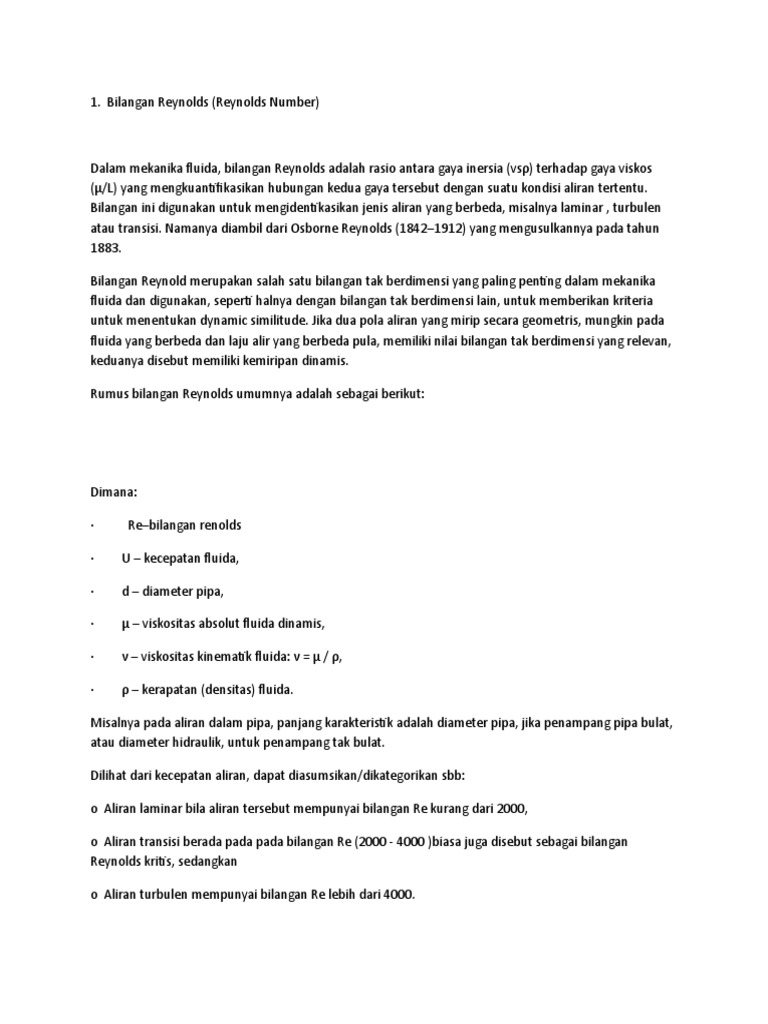 Bilangan Reynolds dalam Mekanika Fluida | PDF
