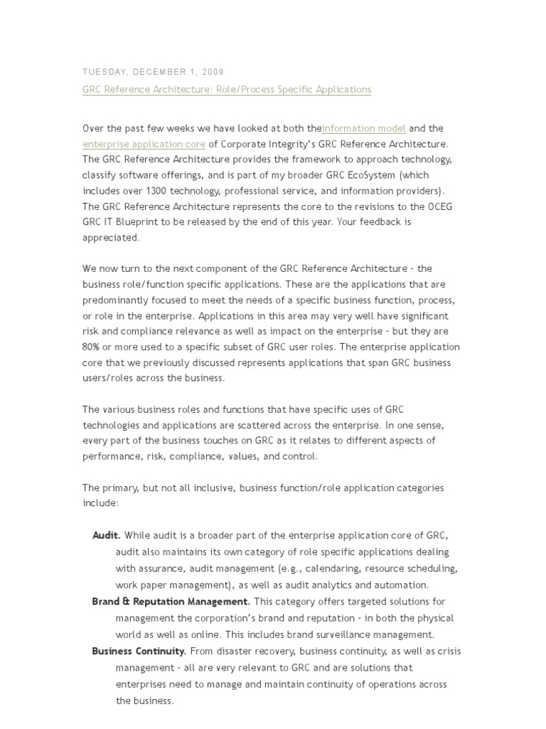 GRC Reference Architecture Overview | PDF | Regulatory Compliance ...