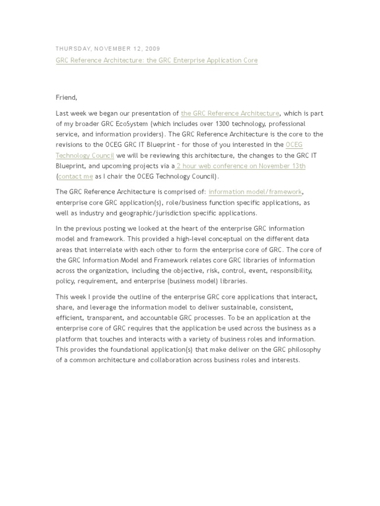 GRC Reference Architecture - The GRC Enterprise Application Core | PDF ...
