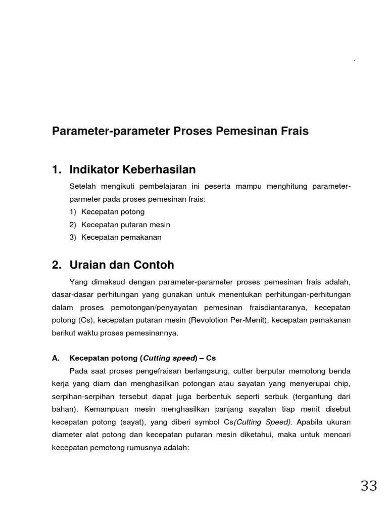 Parameter Proses Pemesinan Frais | PDF
