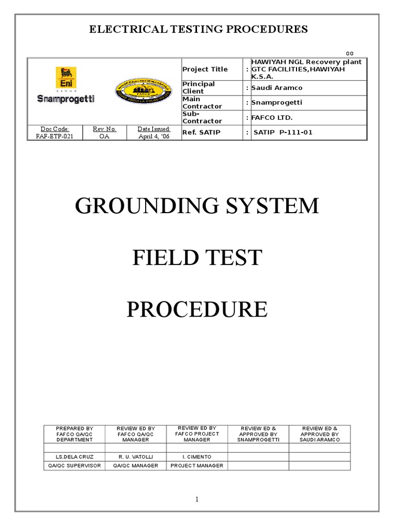 Grouding System Field Test Procedure | PDF