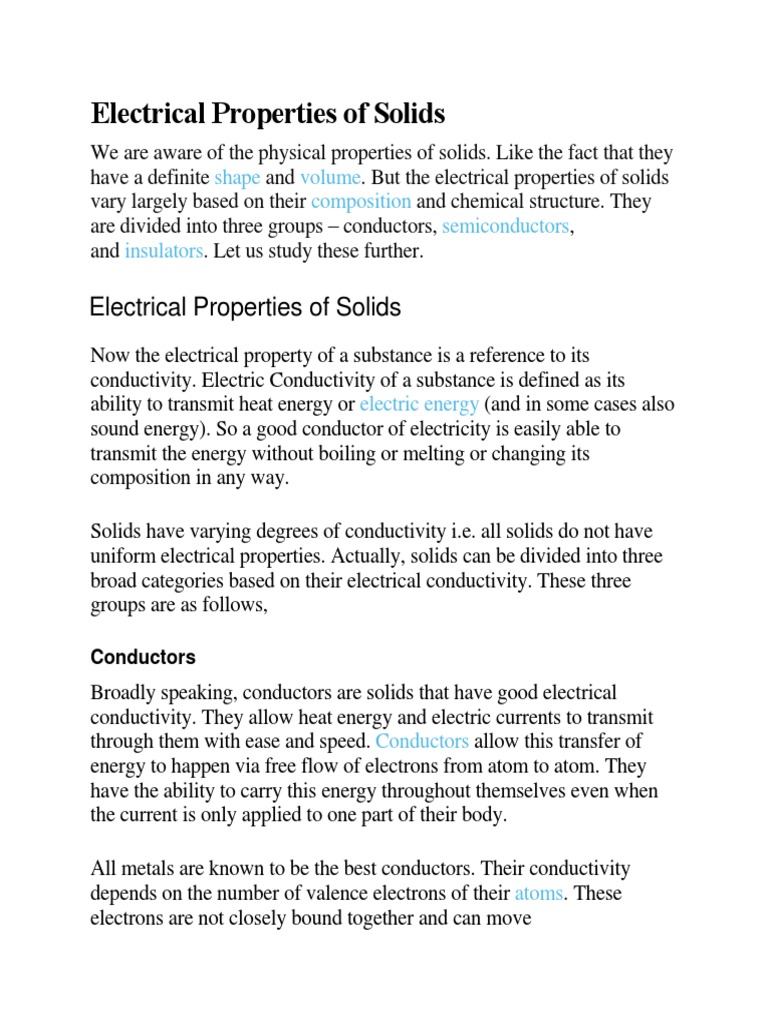 Electrical Conductivity of Solids | PDF | Technology & Engineering