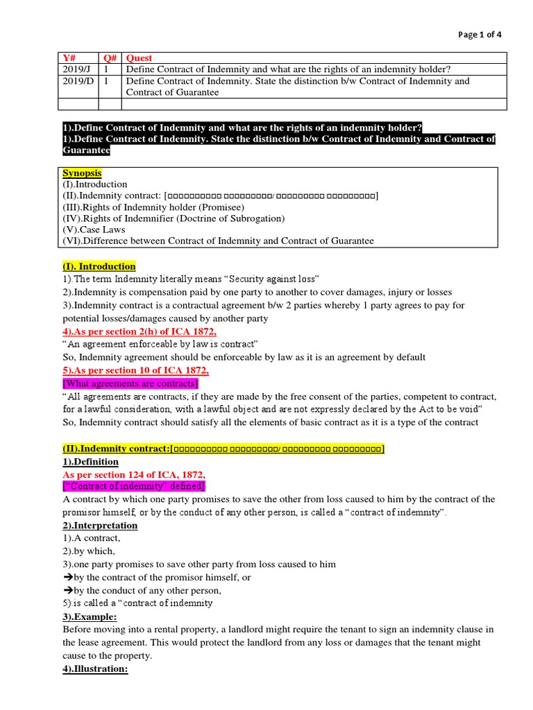 Understanding Contracts of Indemnity | PDF