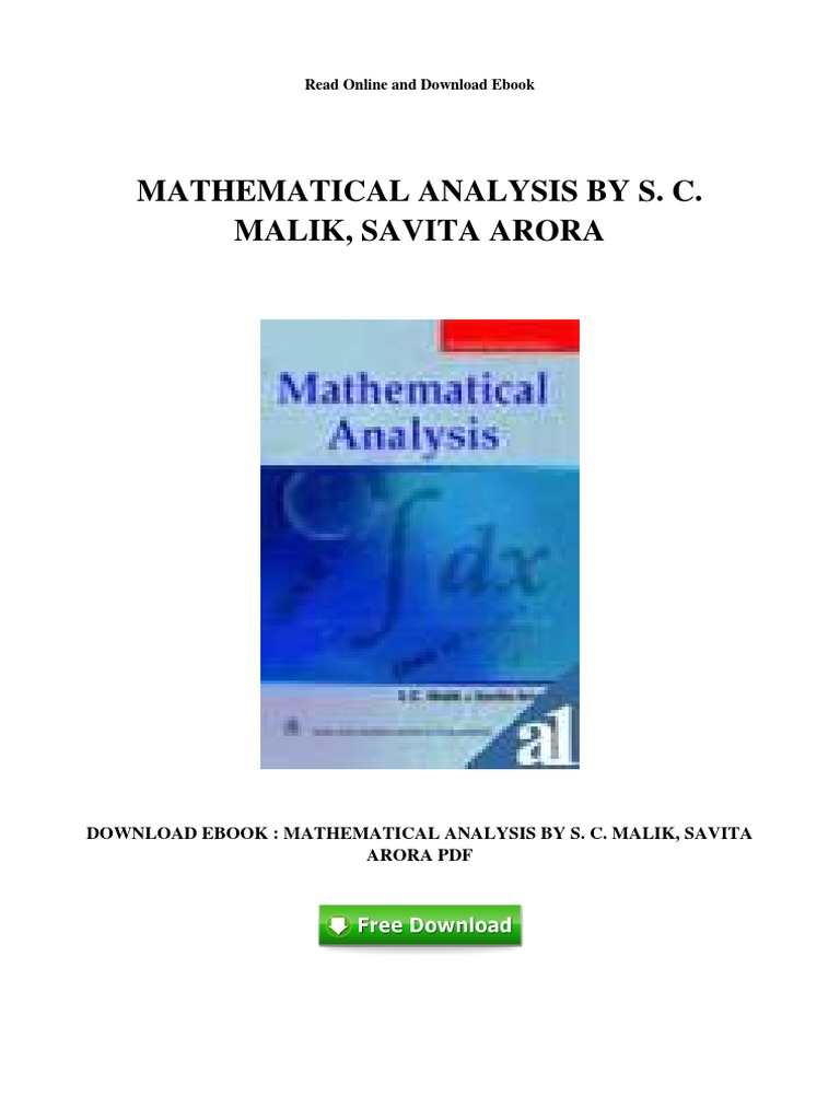 Mathematical Analysis by S C Malik Savita Arora PDF | PDF
