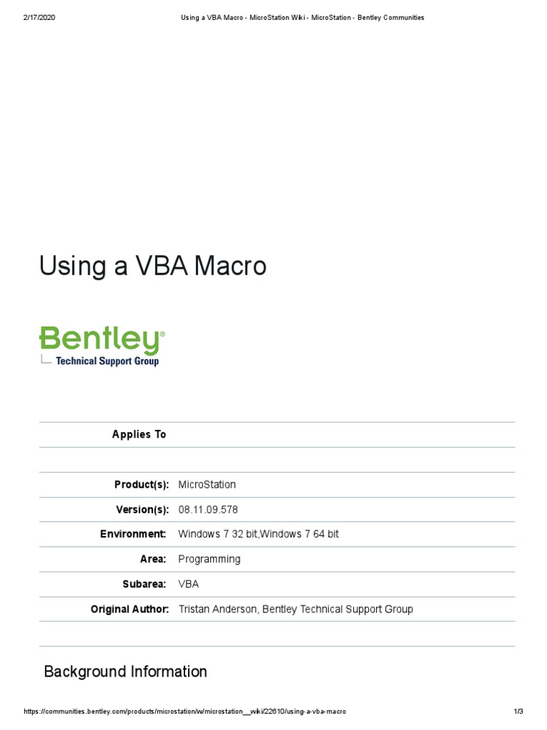Using A VBA Macro - MicroStation Wiki - MicroStation - Bentley Communities PDF | PDF