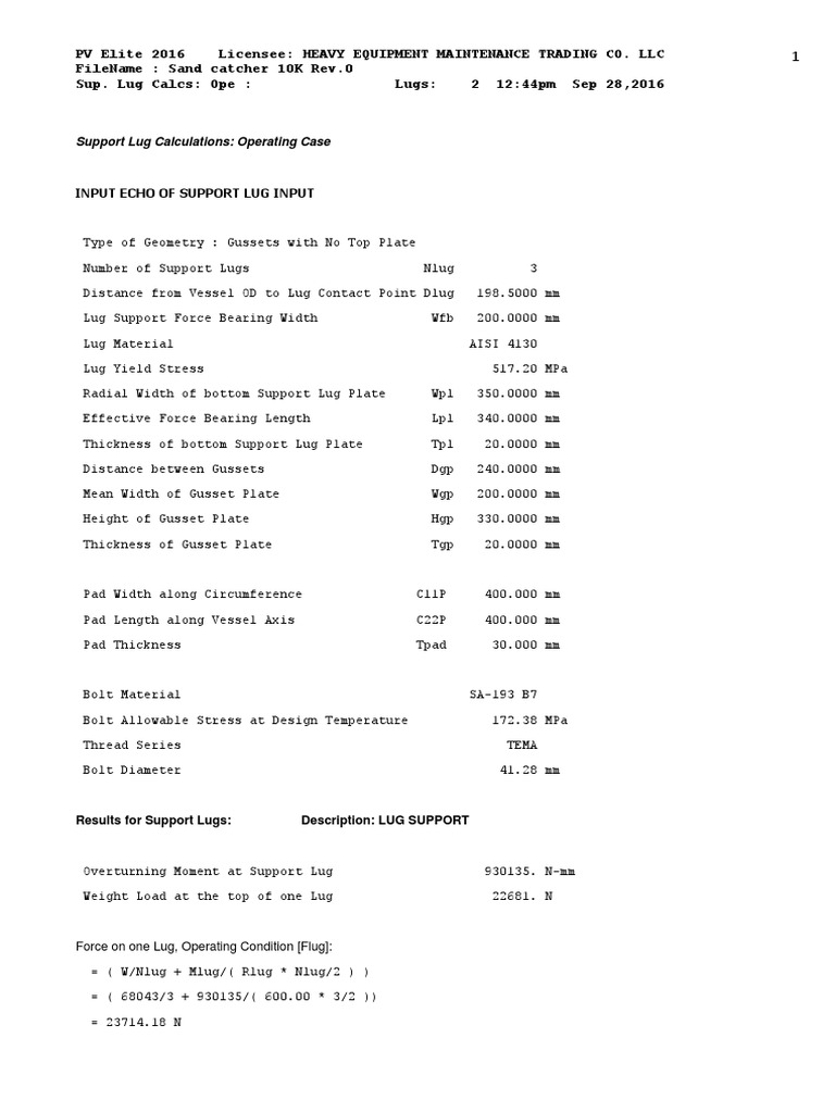 Support Lug Calculations | PDF