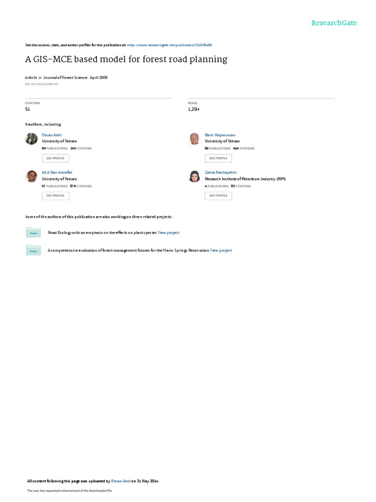 A GIS-MCE Based Model For Forest Road Planning | PDF | Science & Mathematics | Computers