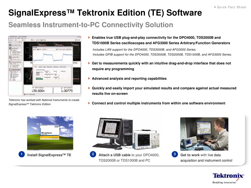 Signalexpress™ Tektronix Edition (Te) Software: Seamless Instrument-To ...