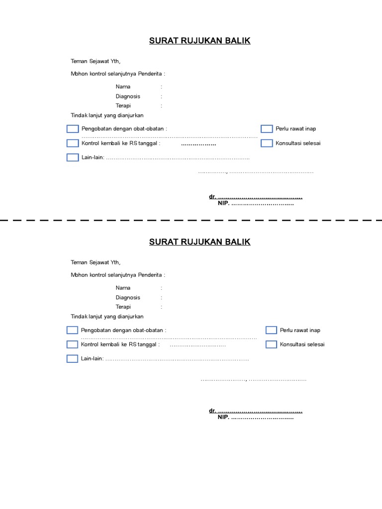 Contoh Surat Rujukan Balik Pasien | PDF