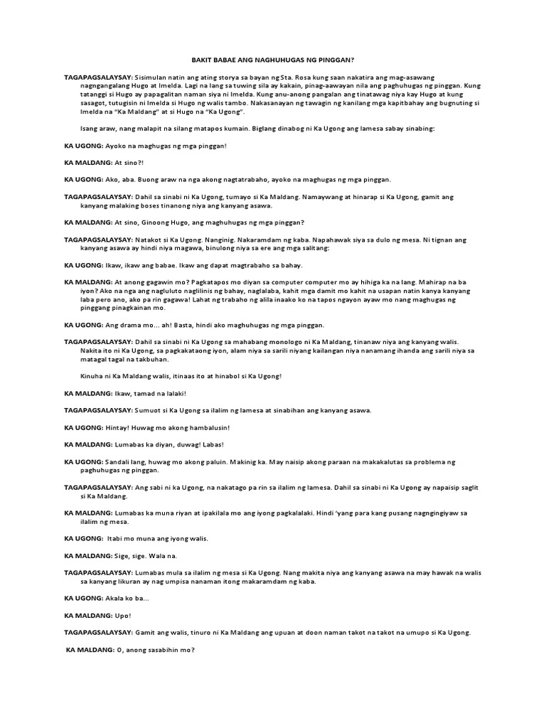 Bakit Babae Ang Naghuhugas NG Pinggan? Script | PDF