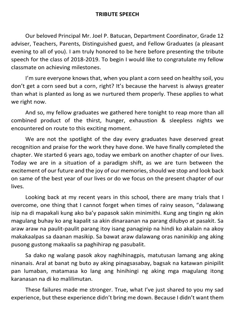 Tribute Speech | PDF