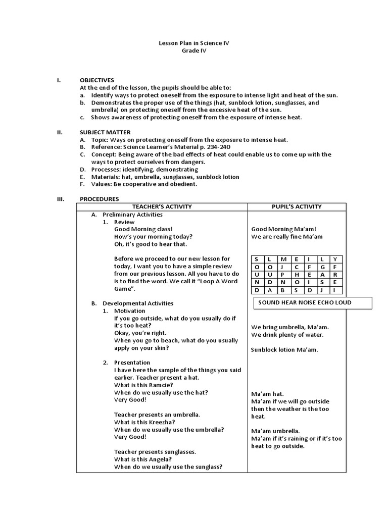 Protecting Against Sun Heat in Science IV | PDF