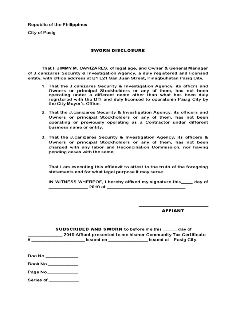 DOLE 174 Sworn Disclosure | PDF