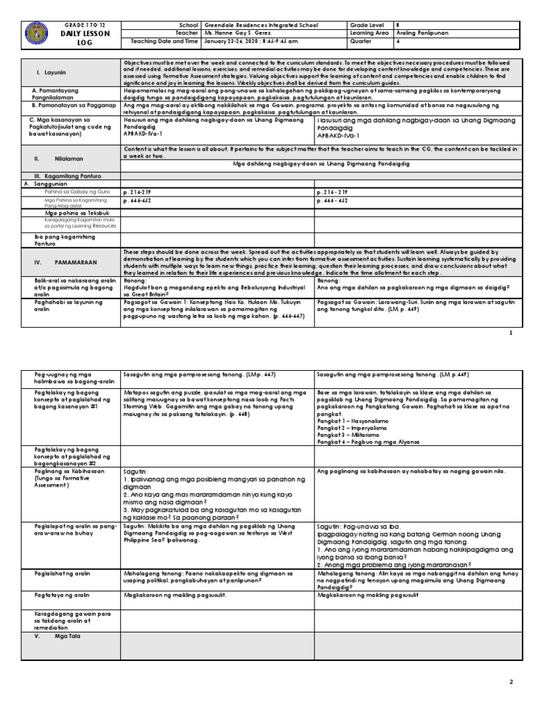 Grade 8 AP 4th Quarter Lesson Plan | PDF