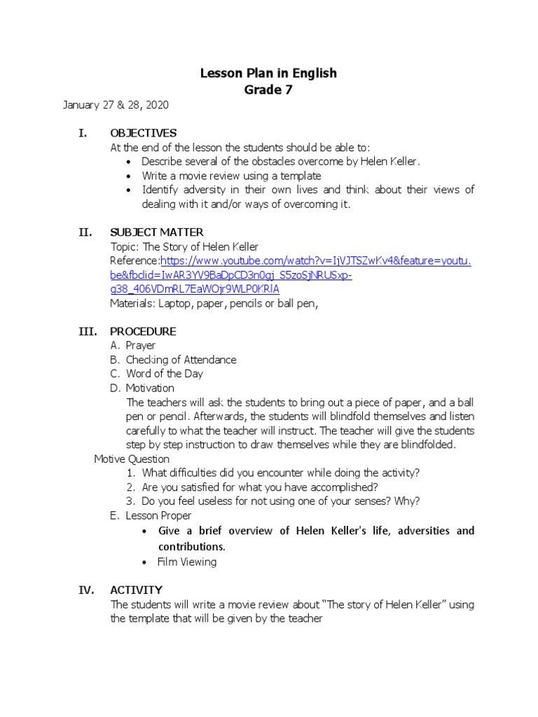 The Story of Helen Keller LP | PDF | Helen Keller | Lesson Plan