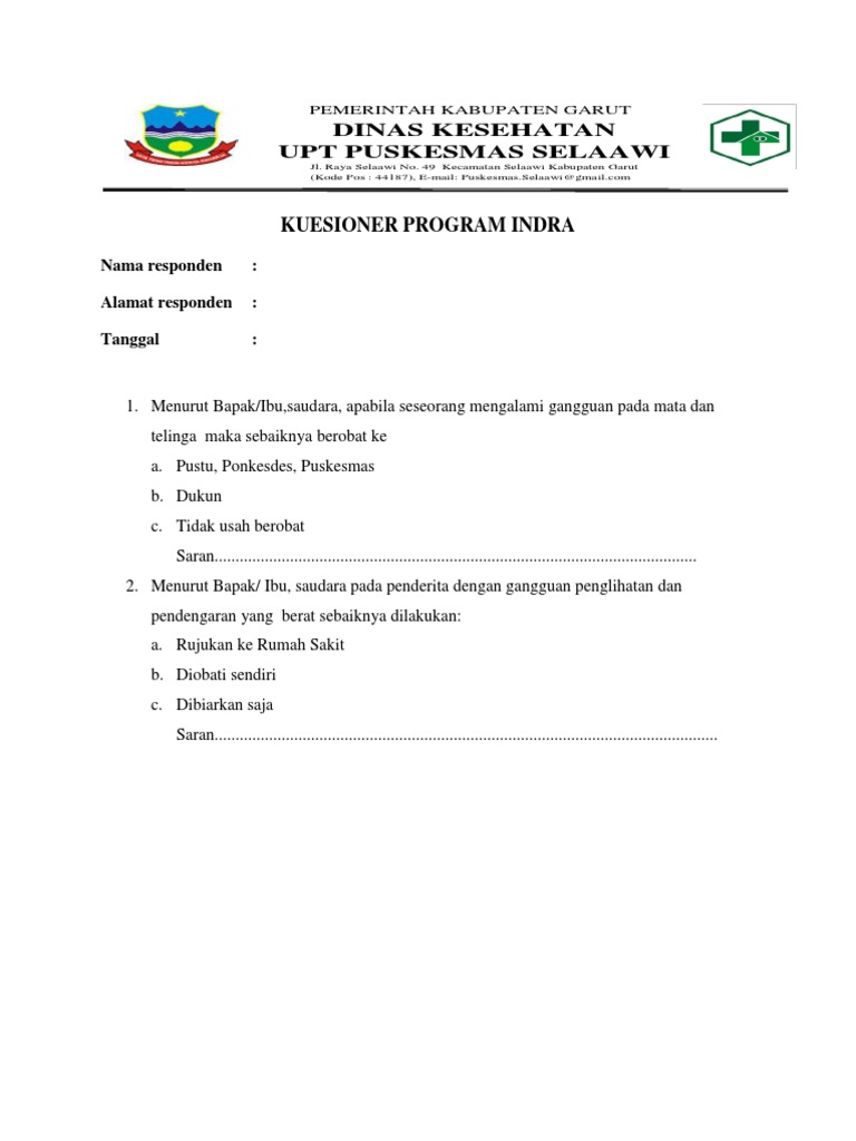 Kuesioner Program Indra | PDF