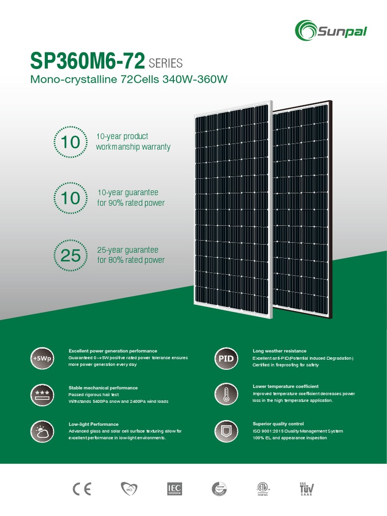 Sunpal Mono 72cells 340-360W Solar Module | PDF