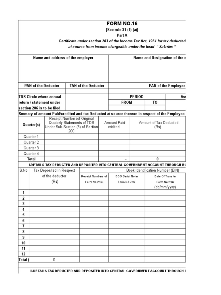 Form 16 in Excel Format For AY 2020 21 | PDF | Tax Deduction | Taxes