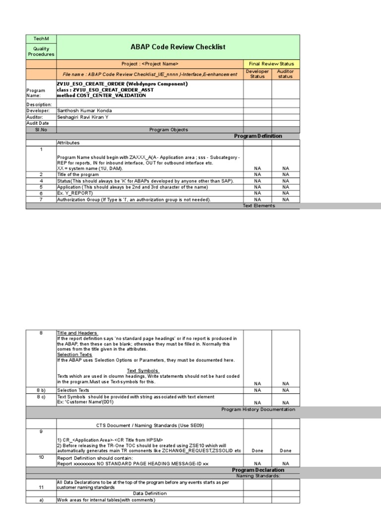 ABAP Code Review Checklist | PDF | Subroutine | Databases