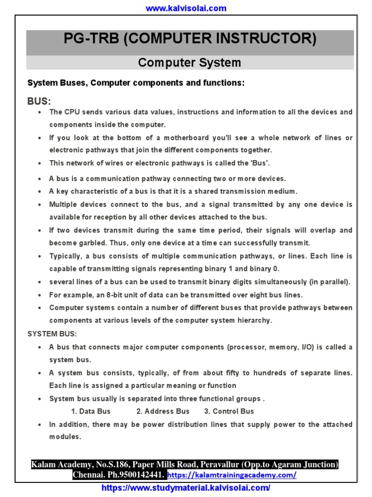 TRB Computer - PG TRB Computer Instructor - Computer System Study Materials - Kalam Academy | PDF