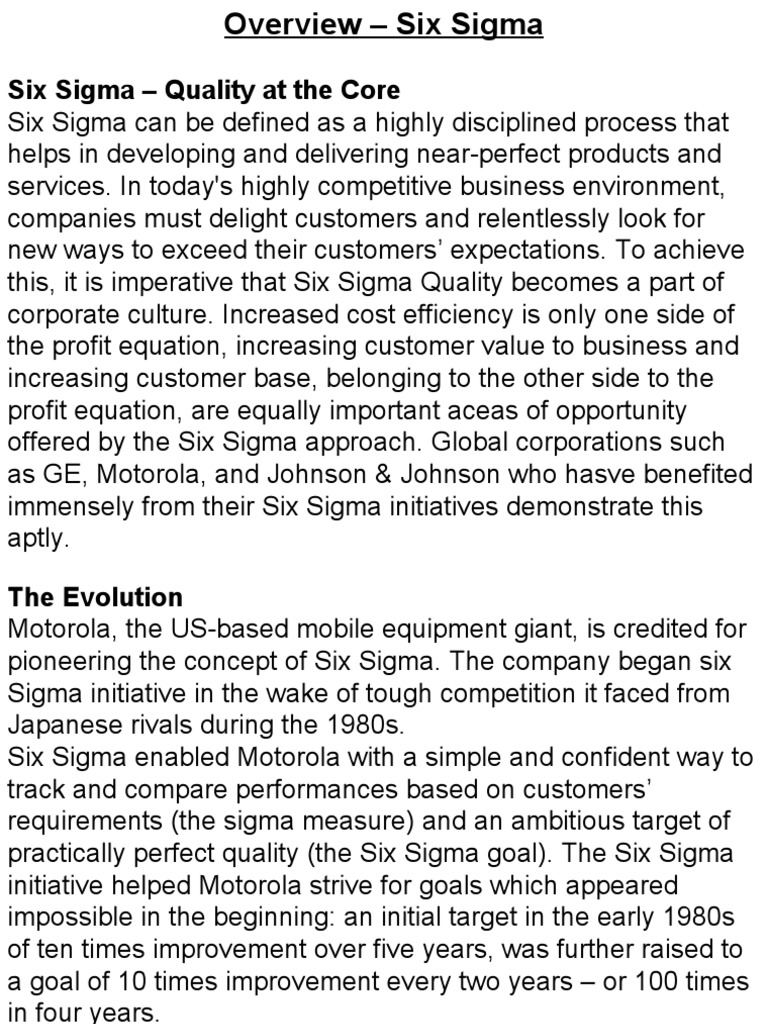Six Sigma - Quality at The Core | PDF | Six Sigma | Goal
