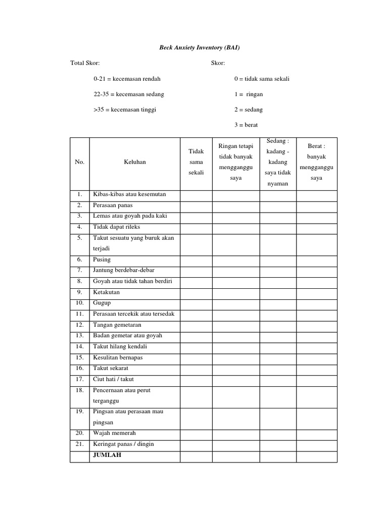 Beck Anxiety Inventory | PDF Beck Anxiety Inventory | PDF
