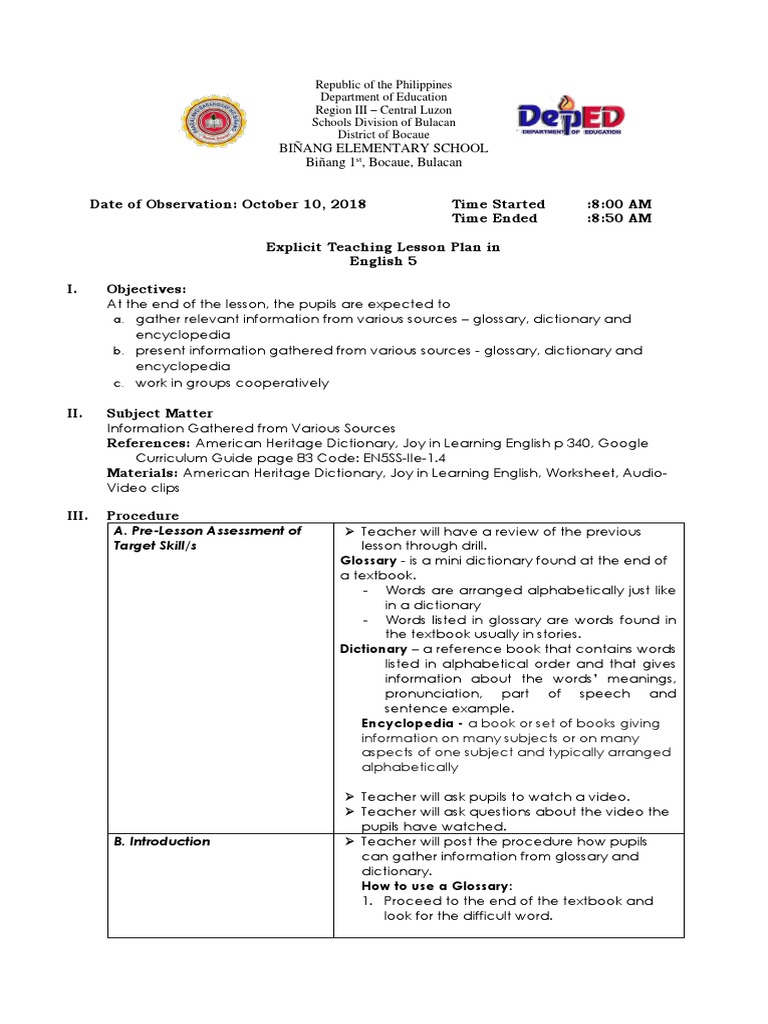 Explicit Teaching Lesson Plan in English 2nd Quarter | PDF