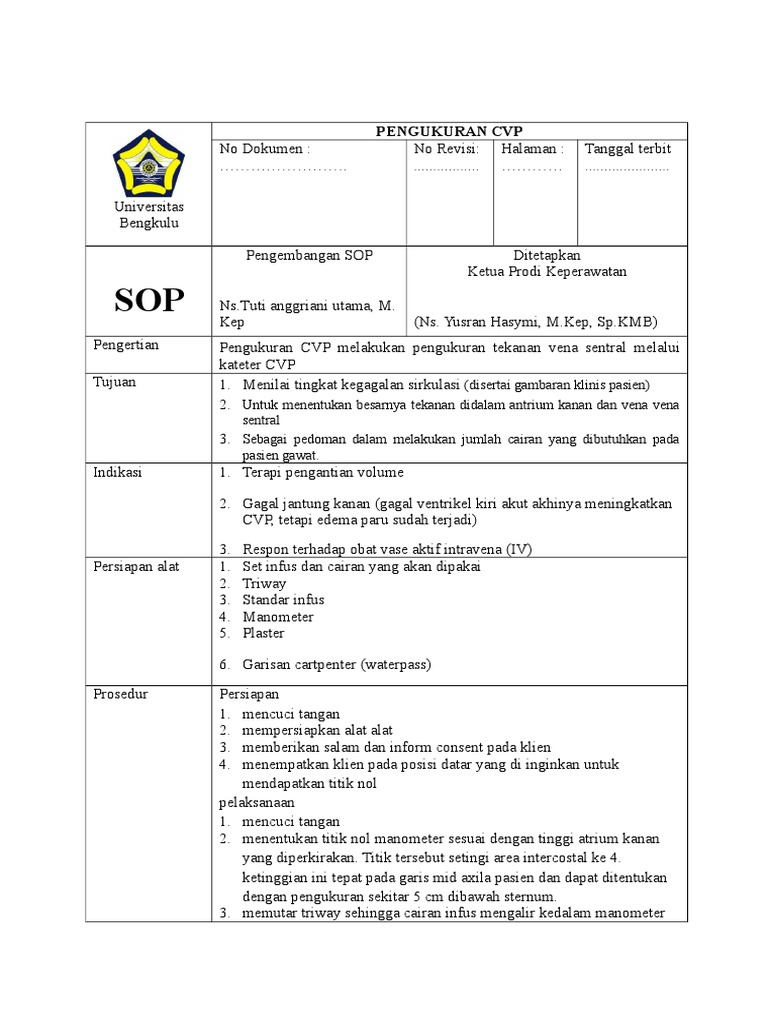 Sop Pengukuran CVP | PDF