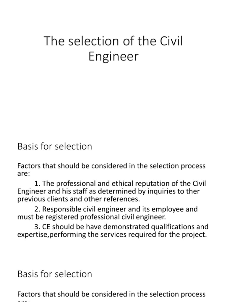 The Selection of The Civil Engineer | PDF