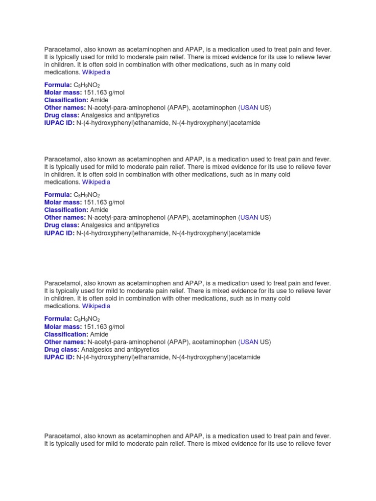Paracetamol: Uses and Classification | PDF | Wellness