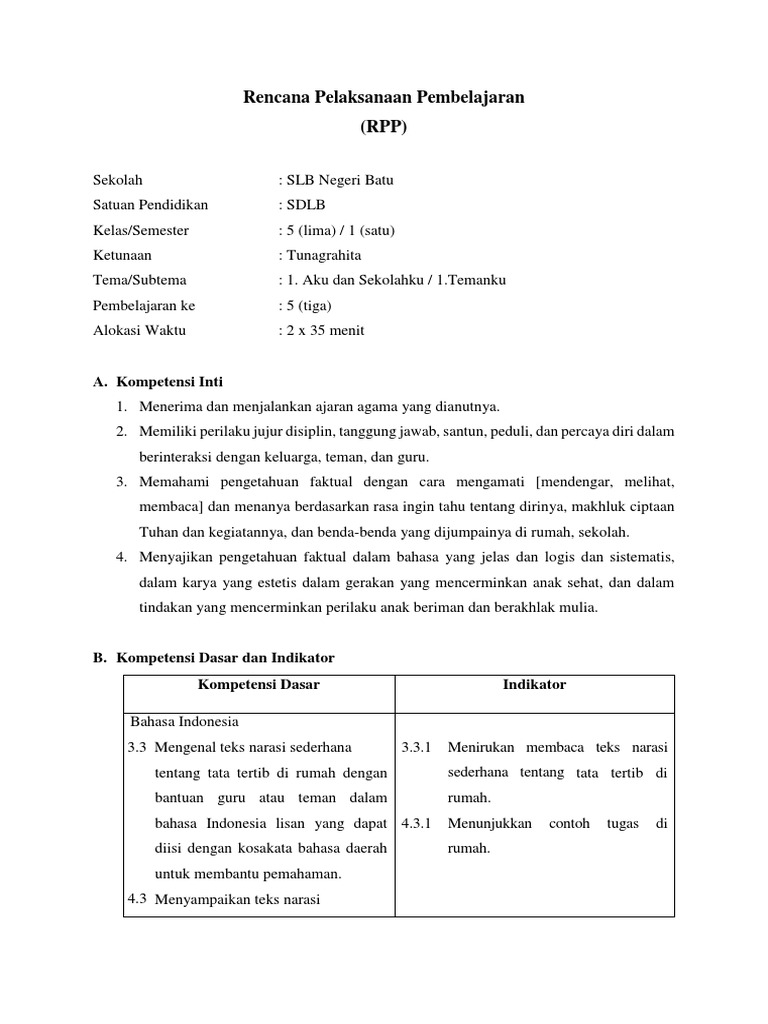 RPP Kelas 5C - Tema1 - Sub1 - Pb5 - LS | PDF