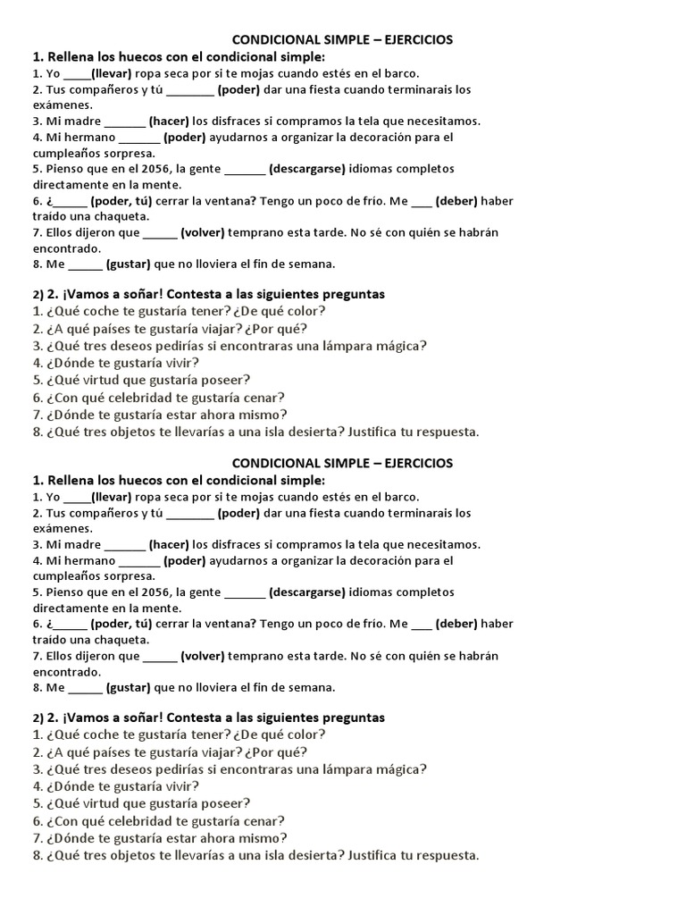 CONDICIONAL SIMPLE Exercicios 5º Estadio | PDF | Arte