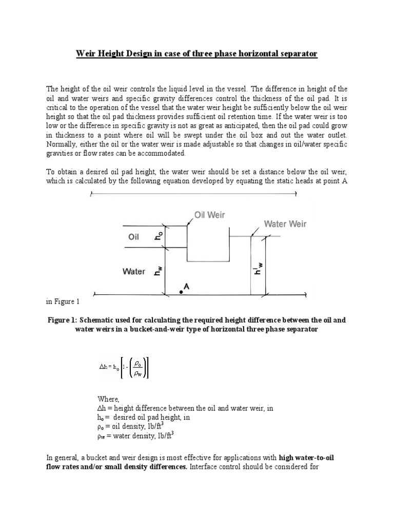 Weir Height Design in Case of Three Phase Horizontal Separator | PDF